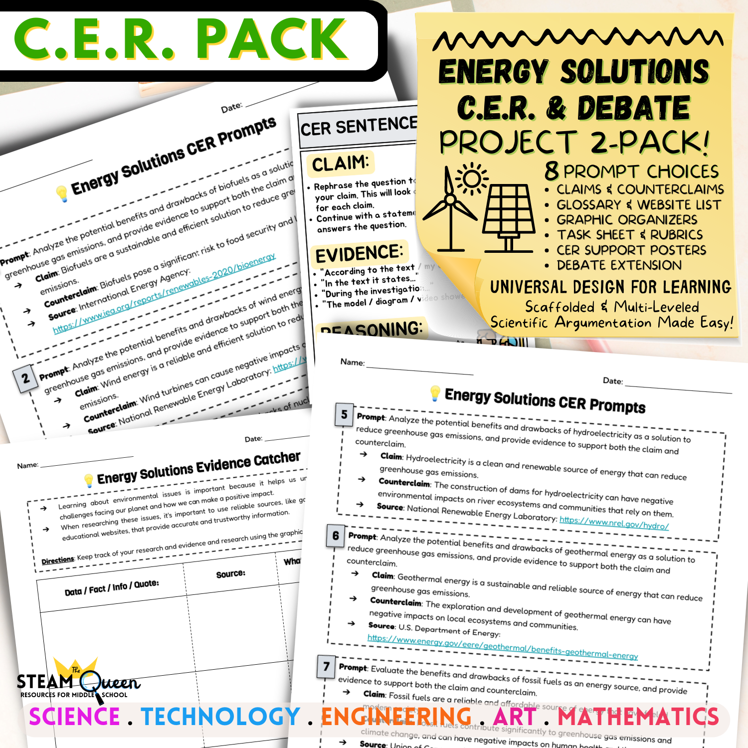CER Renewable Energy Scientific Argument Debate Project 2-Pack Middle ...