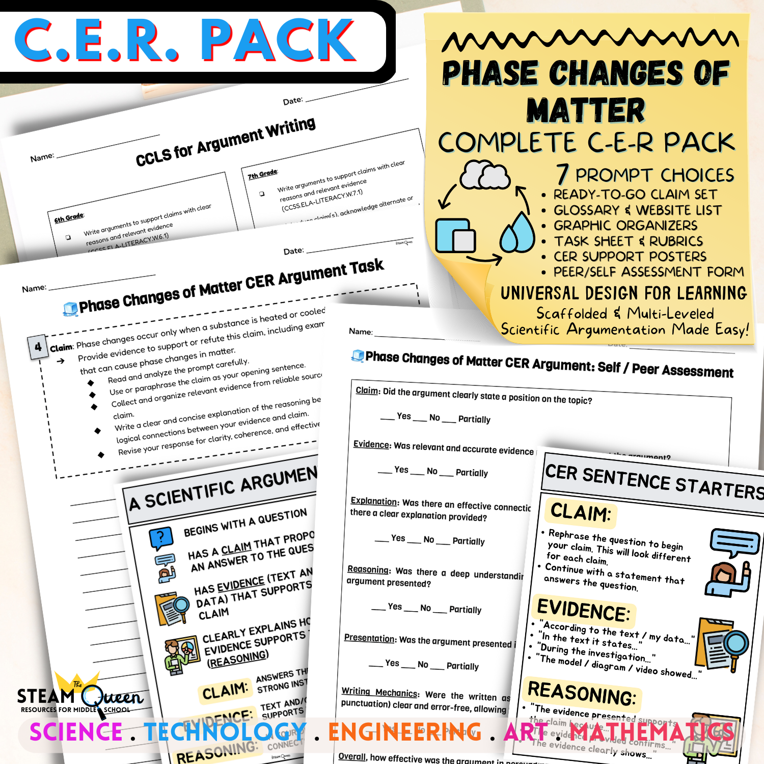 CER Phase Changes Scientific Arguments- 7 Claim Options & More! Middle ...