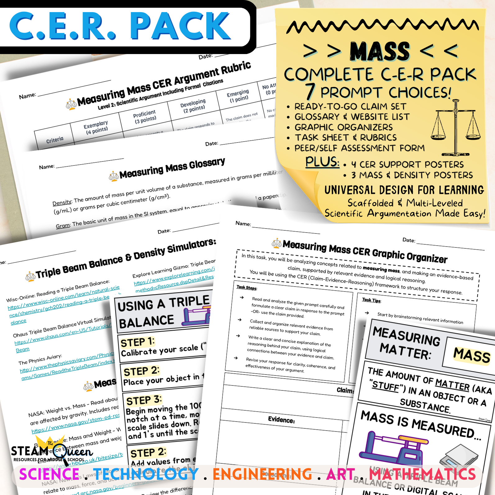 CER Measuring Mass Scientific Arguments- 7 Claim Options & More! Middle ...