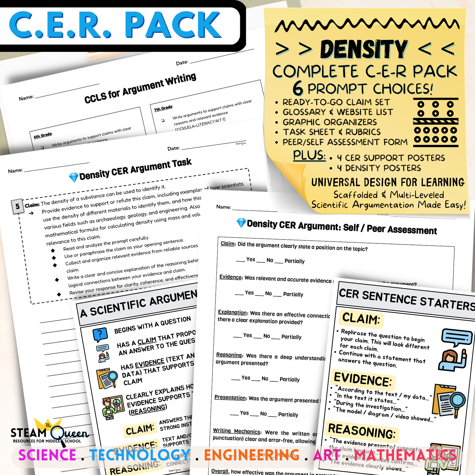 CER Bundle- Mass Volume Density Scientific Arguments 19 Prompts ...
