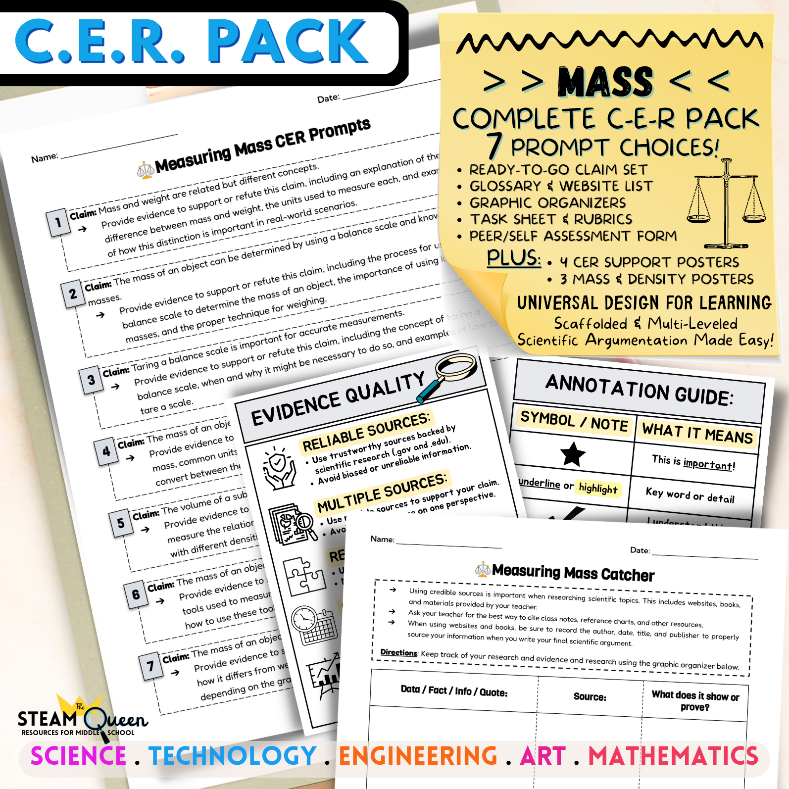 CER Bundle- Mass Volume Density Scientific Arguments 19 Prompts ...