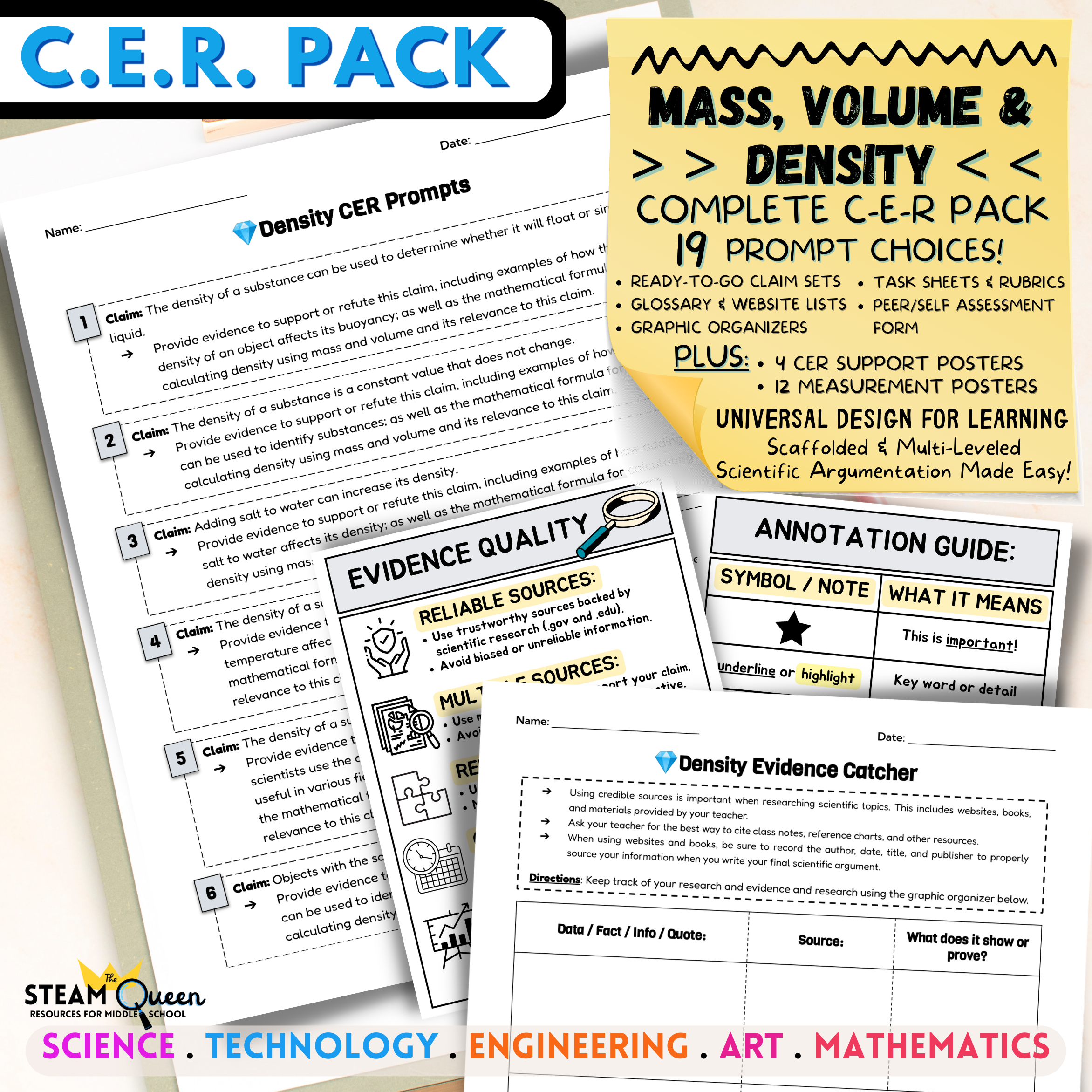 CER Bundle- Mass Volume Density Scientific Arguments 19 Prompts ...