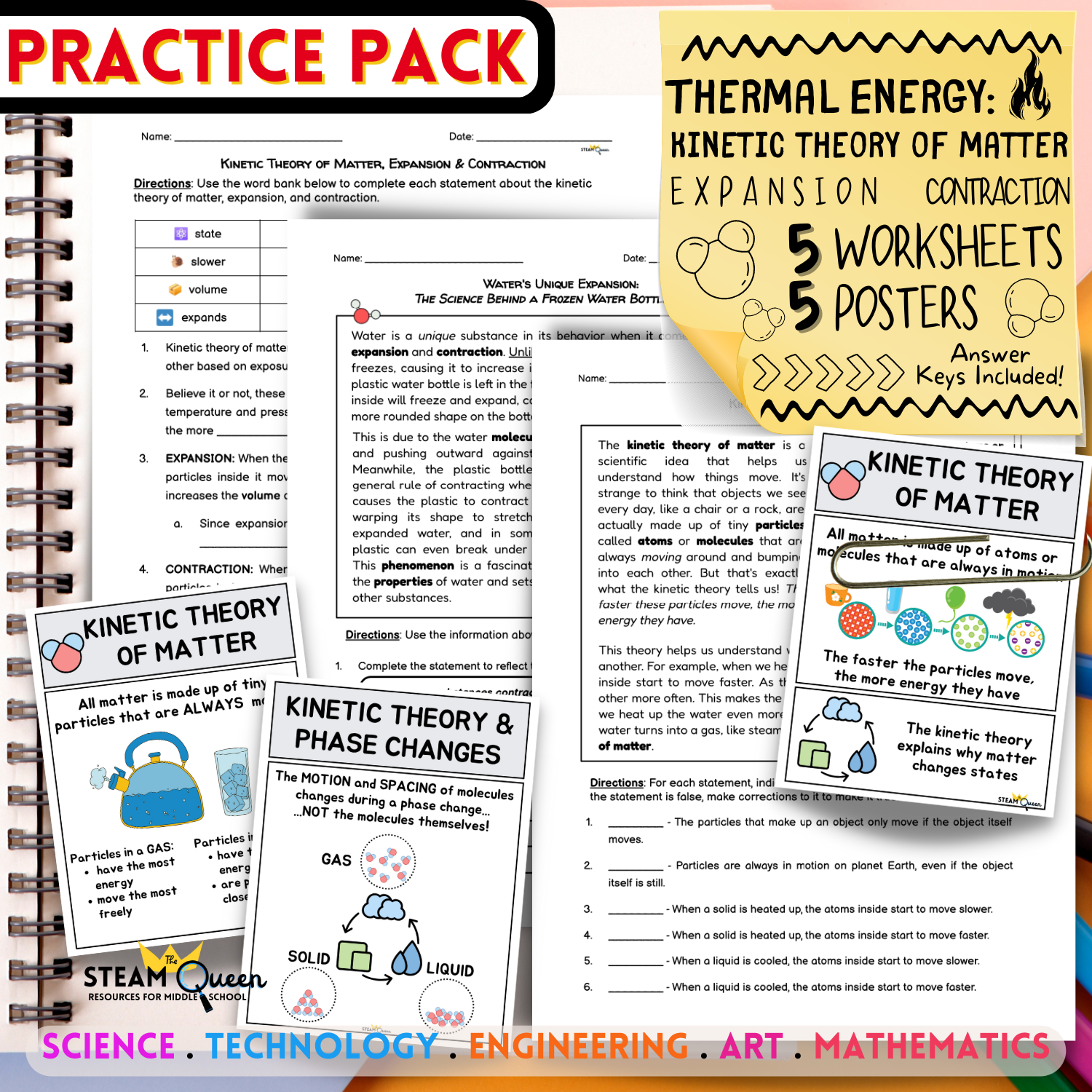 Expansion and Contraction Bundle for Middle School - Worksheets Posters ...
