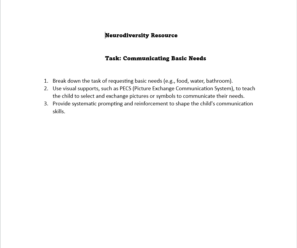 Communicating Basic Needs in Neurodiversity Tasks - Classful