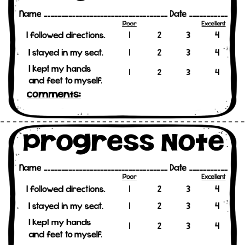 Parent Teacher Communication Daily Student Progress Note for Behavior ...