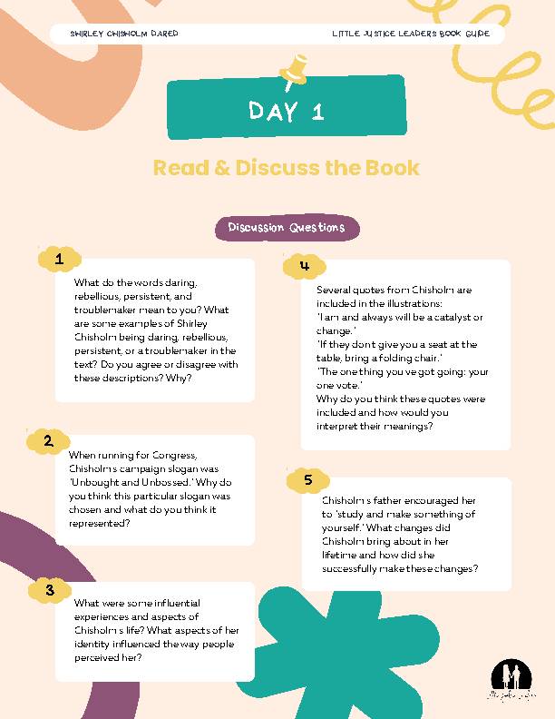 5-Day Book Lesson Plan- Shirley Chisholm Dared by Alicia D. Williams ...