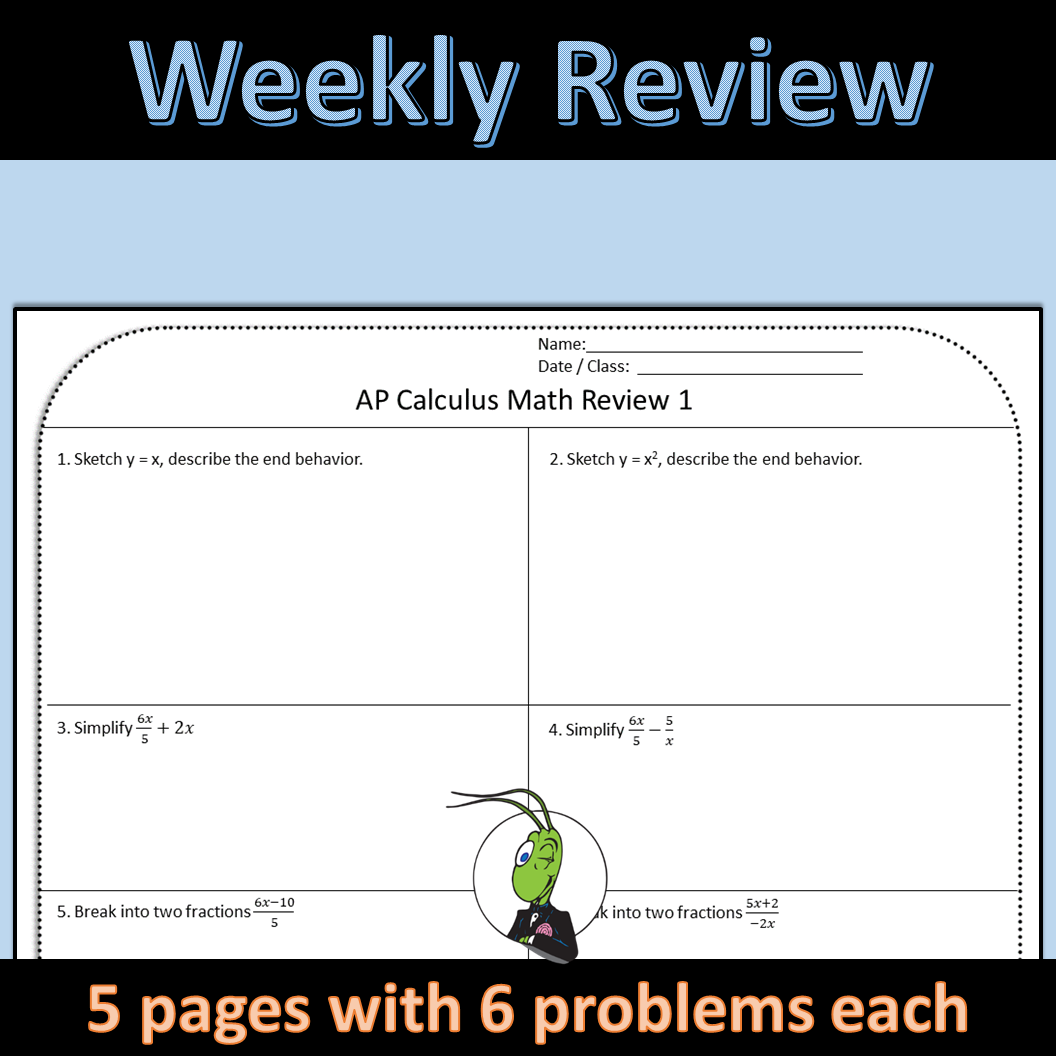 Calculus Back to School Weekly Math Review 1 | Editable Bell Ringers ...