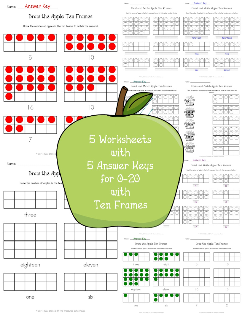 Ten Frame Matching Cards and Worksheets for 0-20 with Apples - Classful