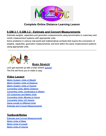 Complete Online Distance Learning 6th Estimate/Convert Measurement 6.GM ...