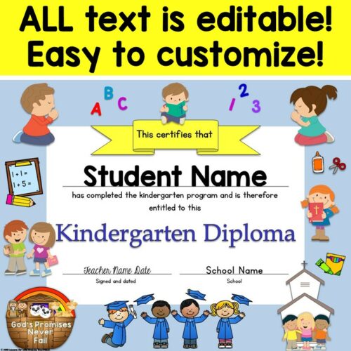 Kindergarten Religious Diplomas, Graduation Invitations Editable ...