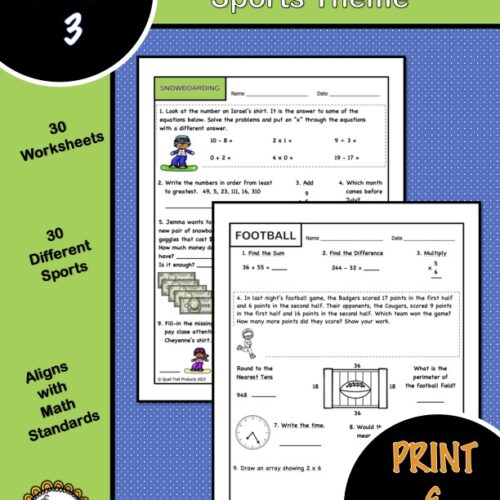 Grade 3 Math Worksheets - Sports Theme - Classful