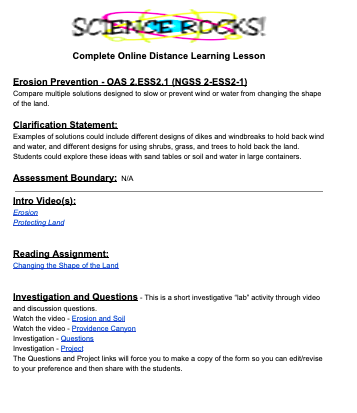Complete Online Distance Learning Erosion Prevention 2.ESS2.1, 2-ESS2-1 ...