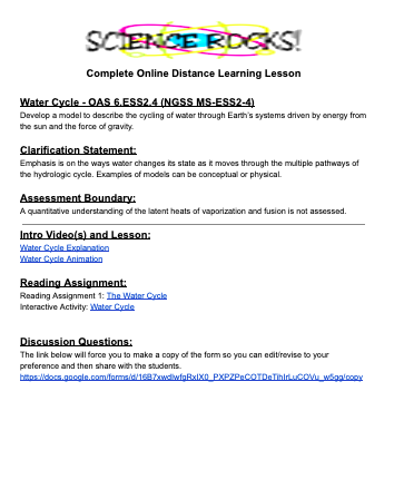 Complete Online Distance Learning Water Cycle 6.ESS2.4, MS-ESS2-4 ...
