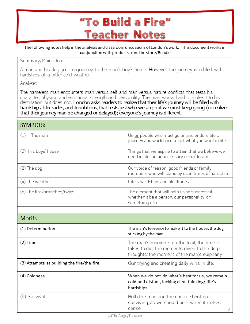 TO BUILD A FIRE [LESSON PLANS and TEACHER NOTES] - Classful