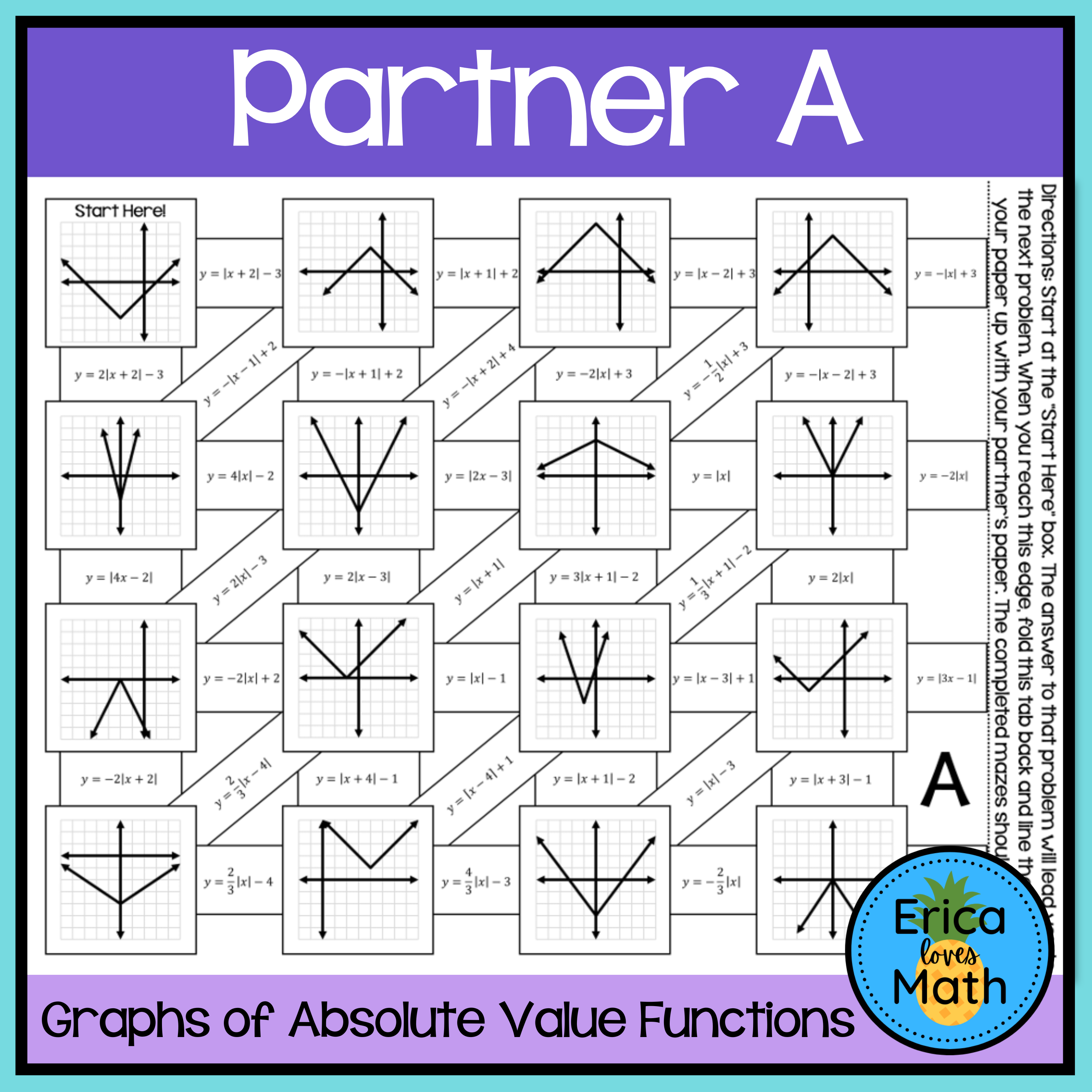 Graphs of Absolute Value Functions Activity Partner Maze - Classful