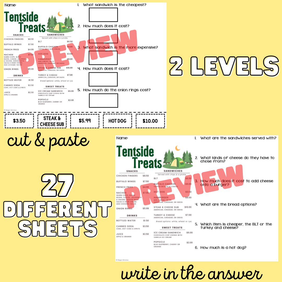 Reading Menus - Summer Edition - Unit 1 - Functional Reading/ Text ...