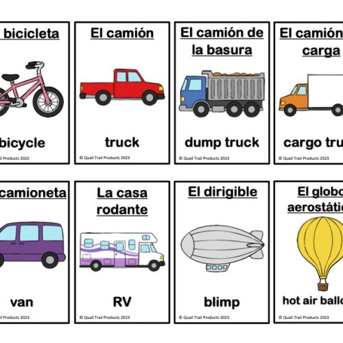 Spanish Flash Cards and Task Cards - Transportation - Classful