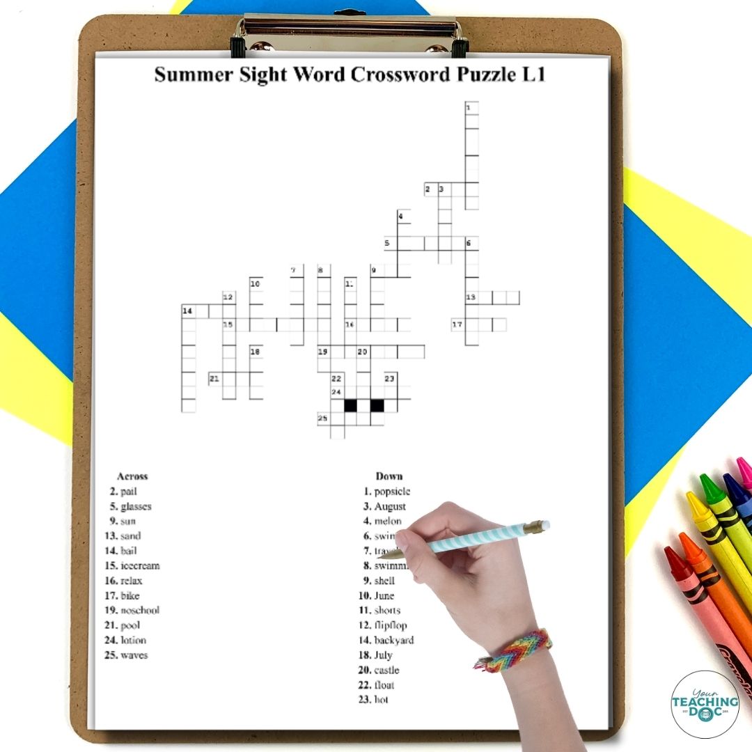 Summer Word Search and Crossword Sight Word Puzzle Worksheets (3 Levels ...