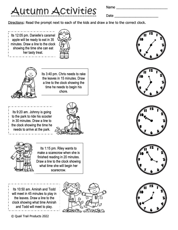Elapsed Time Worksheets - Autumn Theme - Classful