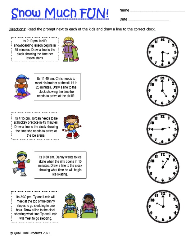 Elapsed Time Worksheets - Winter Theme - Classful