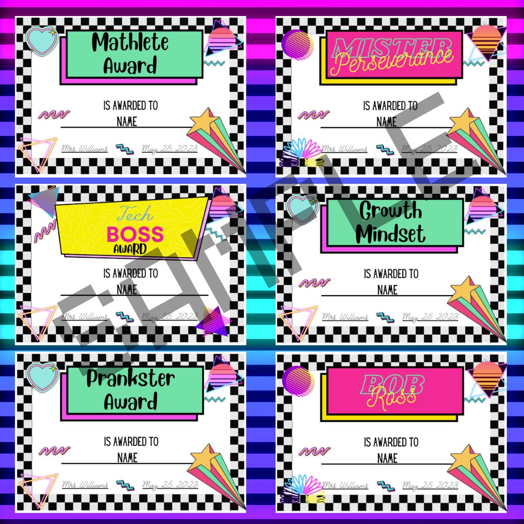 End of the Year Editable Student Awards Retro 90's Inspired - Classful