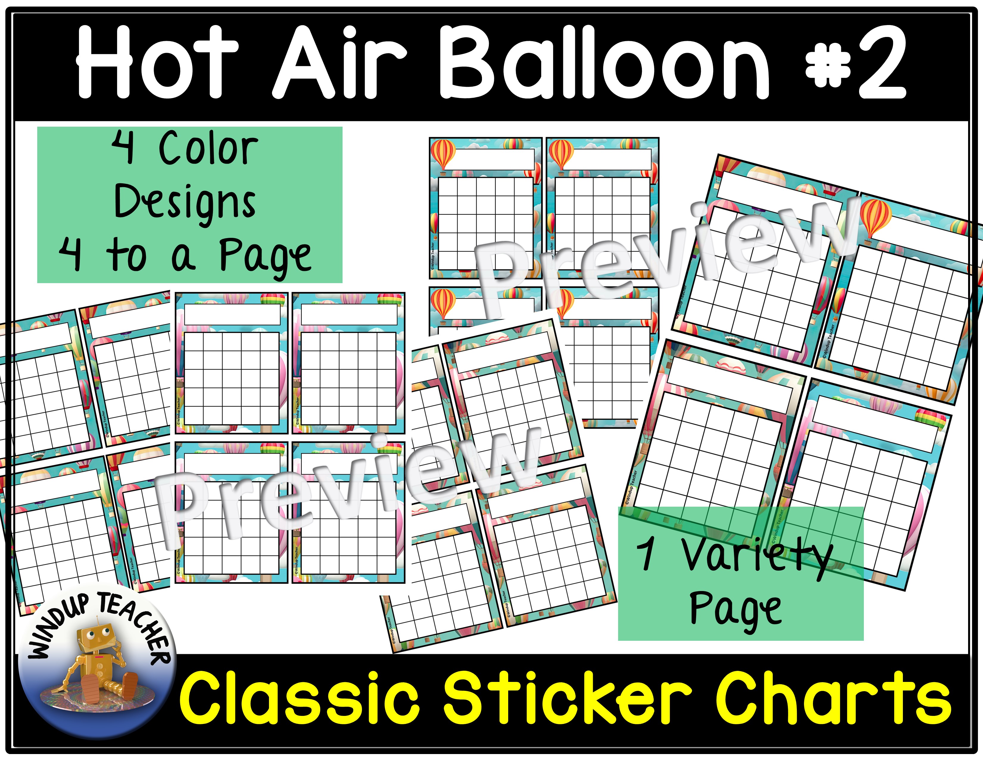 Hot Air Balloon #2 Classic Sticker Charts - Classful