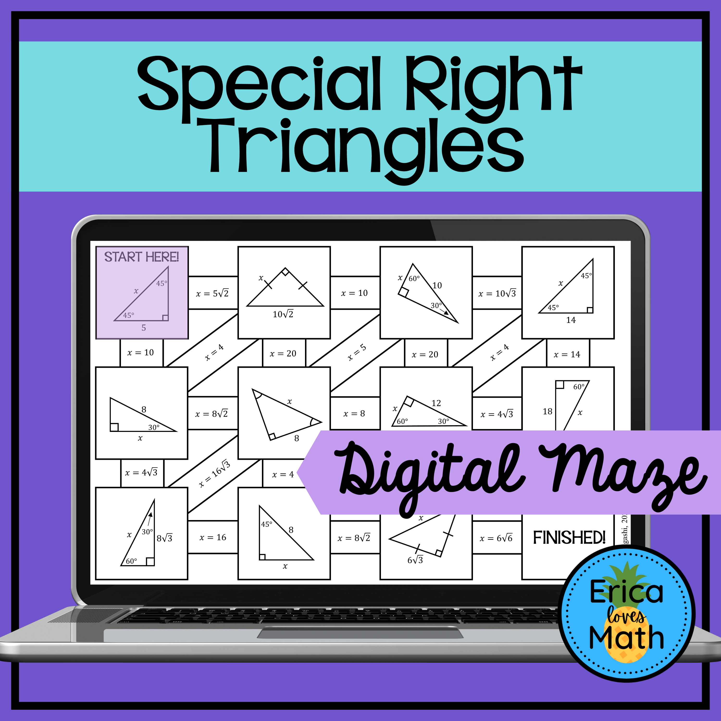 45-45-90 and 30-60-90 Special Right Triangles Digital Activity Maze ...