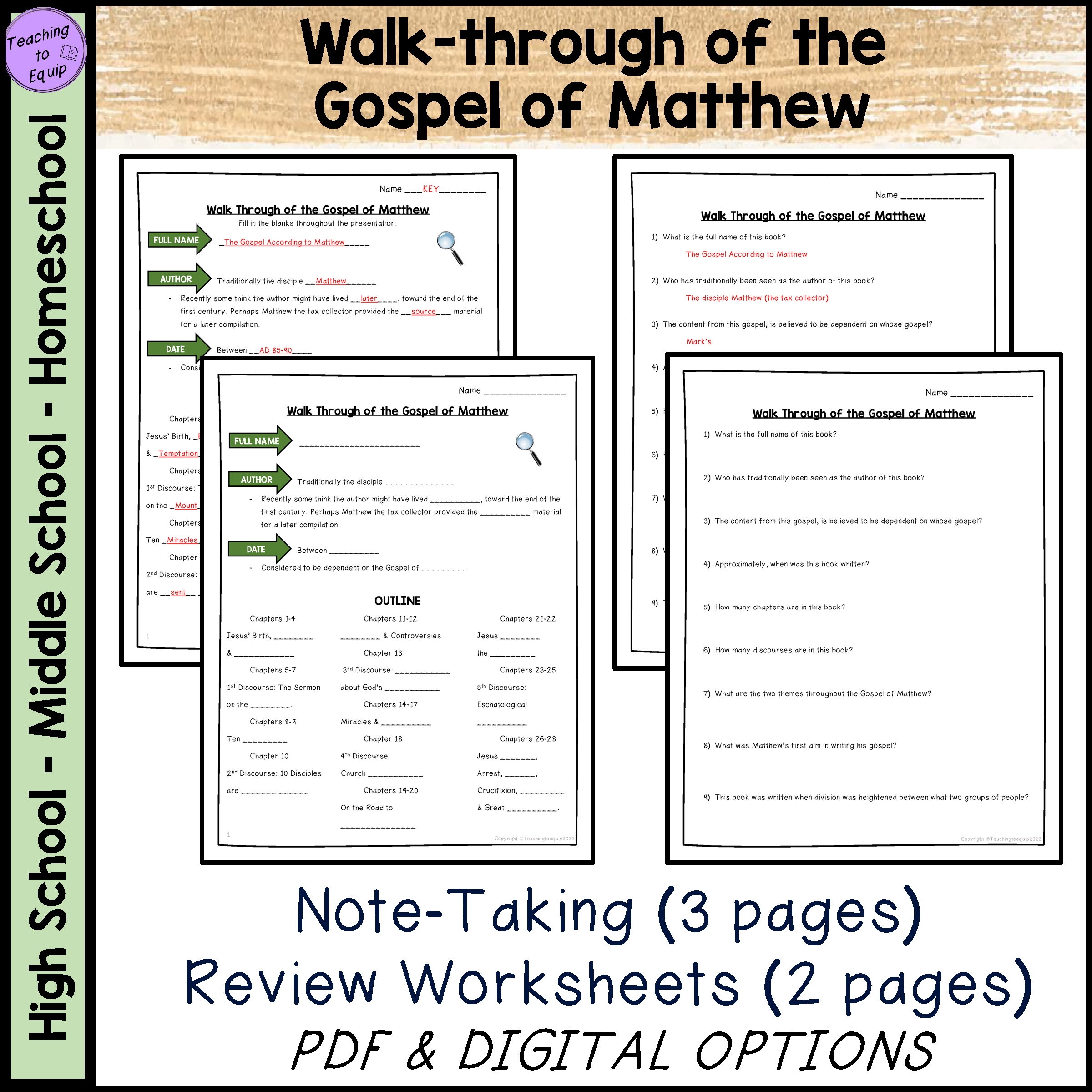 Gospel of Matthew Bible Book Overview Presentation with Notes and ...