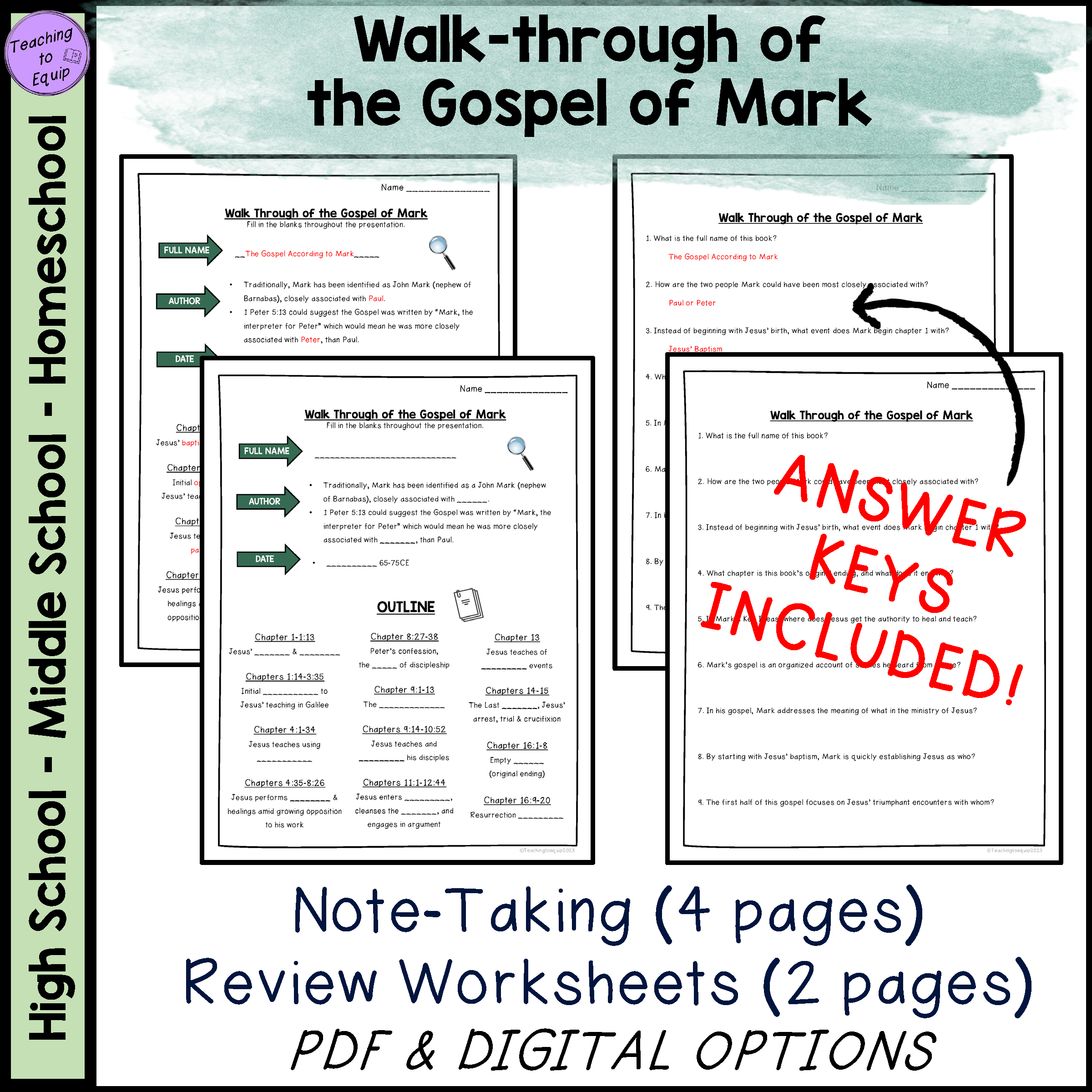 Gospel of Mark Bible Book Overview Lecture Presentation with Notes and ...