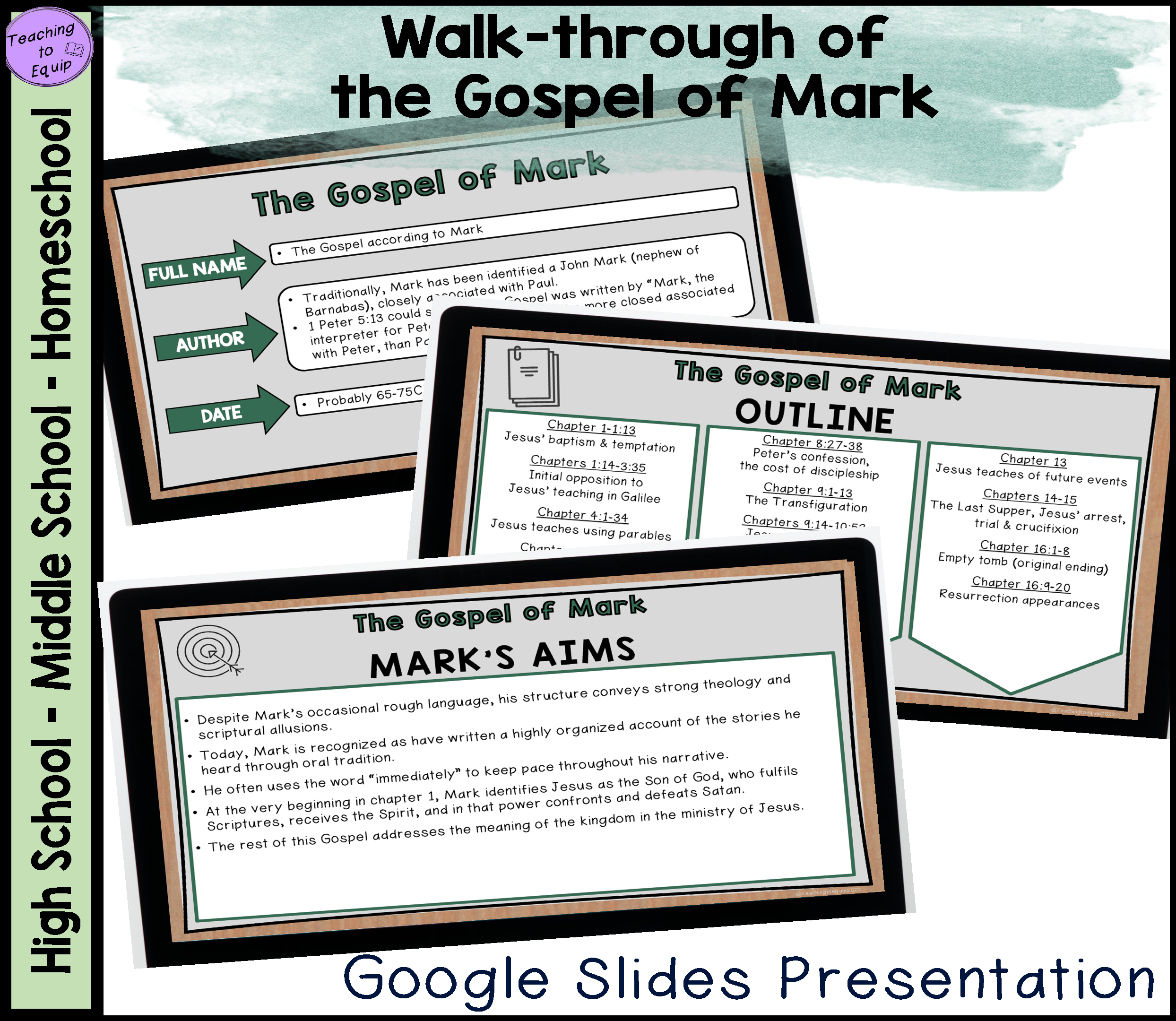 Gospel of Mark Bible Book Overview Lecture Presentation with Notes and ...