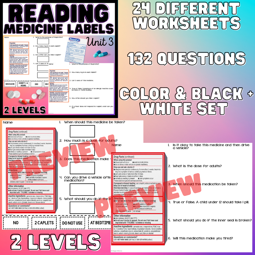 Reading Medicine Labels BUNDLE - Functional Reading - Life Skills - 2 ...