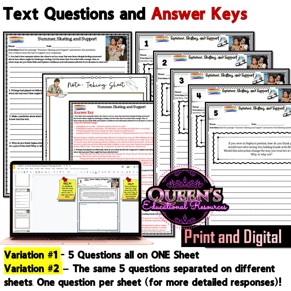 LGBTQ Reading Passage | LGBTQ Activities | LGBTQ Worksheets | Pride ...