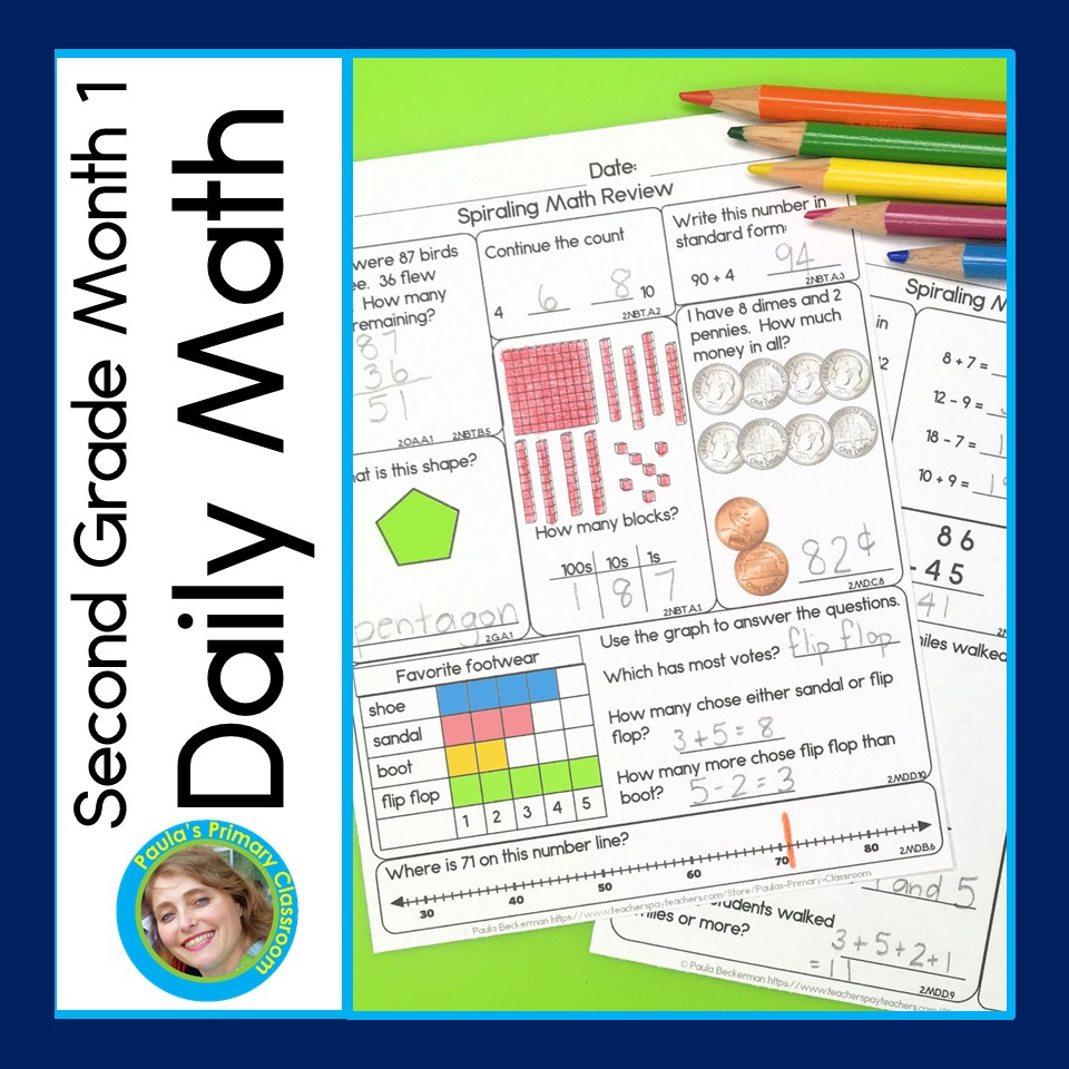 Math Spiral Review | 2nd Grade Daily Worksheets Morning Work Homework ...