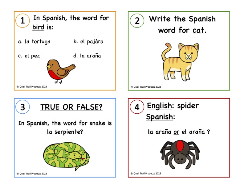 Spanish Flash Cards and Task Cards - Animals - Classful