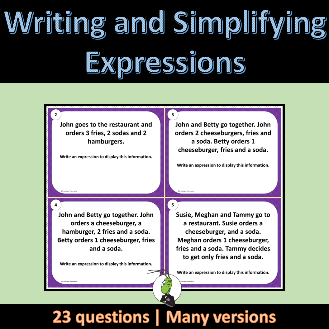 Writing, Simplifying and Evaluating Expressions Real Life Scenarios ...