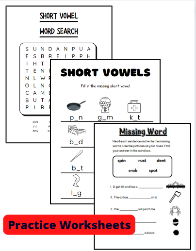 Short Vowels Phonics Spelling Workbook Worksheets - Classful