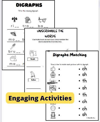Digraphs Phonics Spelling Workbook Worksheets - Classful
