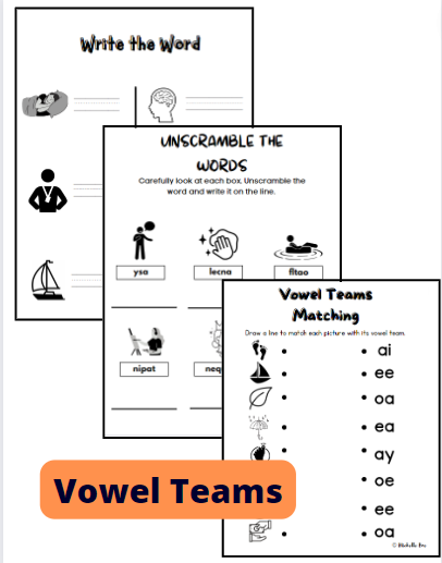 Vowel Teams Phonics Spelling Workbook Worksheets - Classful