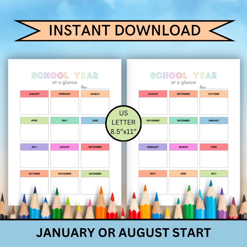 School Planner Printable, Year at a Glance, Homeschool Planner, School ...