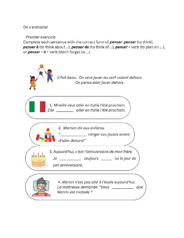 The verb PENSER - Classful