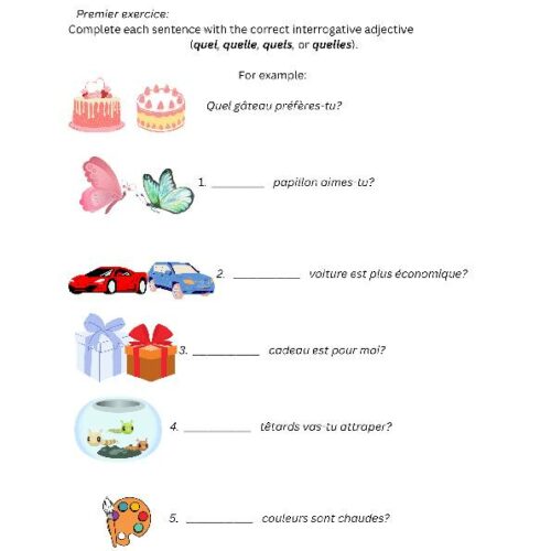 The interrogative adjectives QUEL, QUELLE, QUELS, QUELLES exercises ...