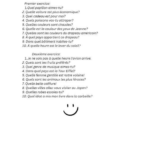 The interrogative adjectives QUEL, QUELLE, QUELS, QUELLES exercises ...