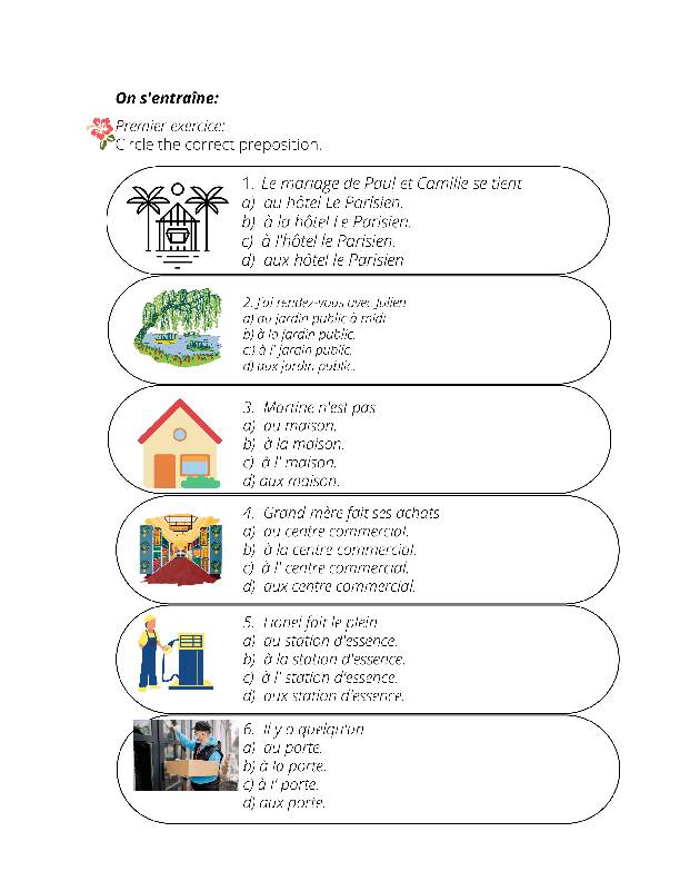 The prepositions à l', à la, au, aux - Classful