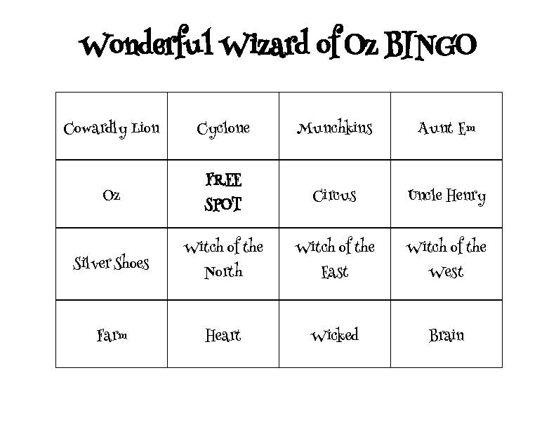 The Wonderful Wizard of Oz BINGO Game - Classful