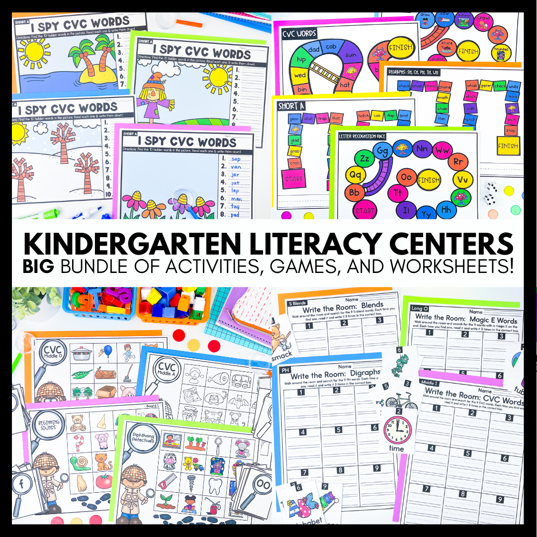 Kindergarten Literacy Centers - BIG Bundle of Activities Games and ...
