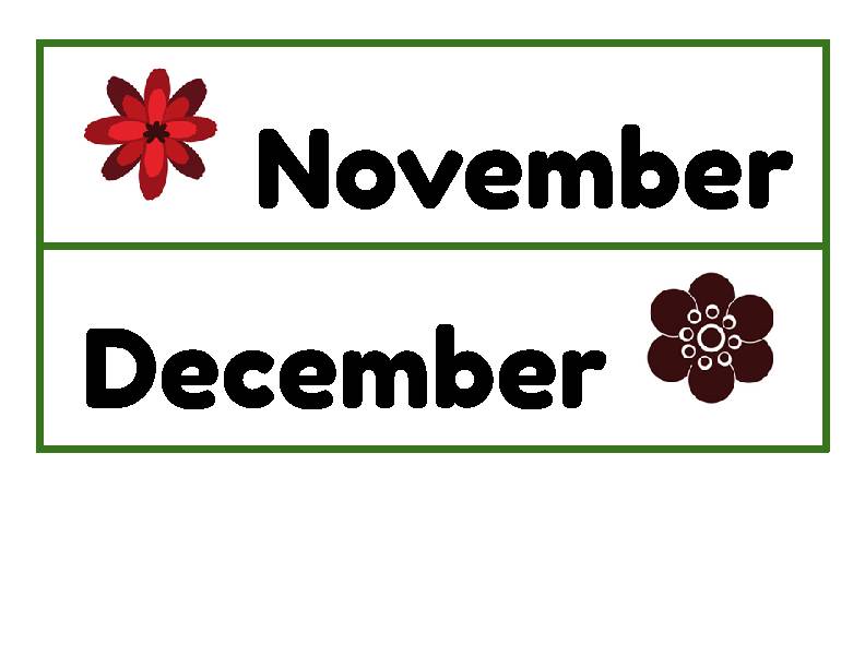 Flower Themed Calendar Months - Classful