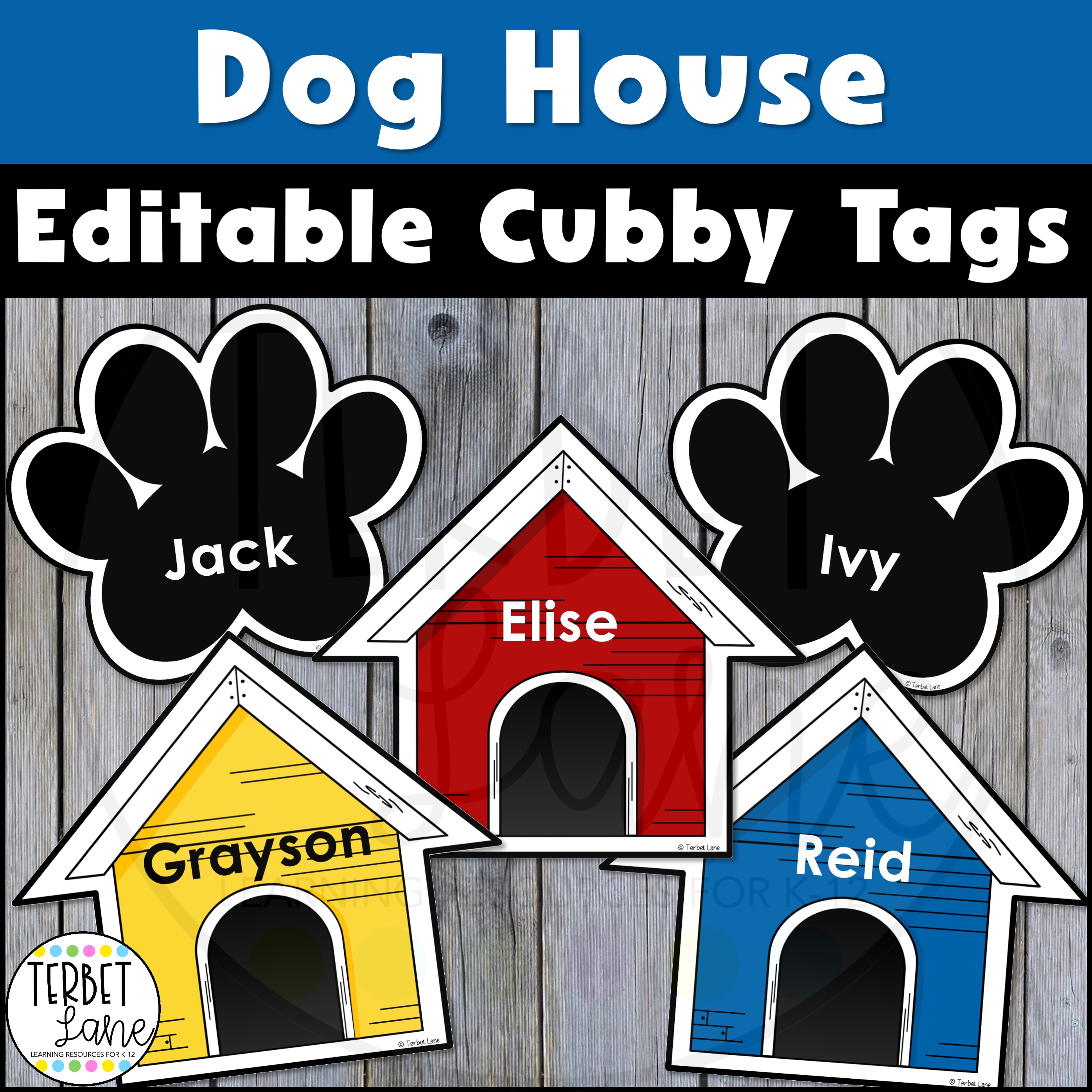 Editable Dog House Themed Cubby Tags - Classful