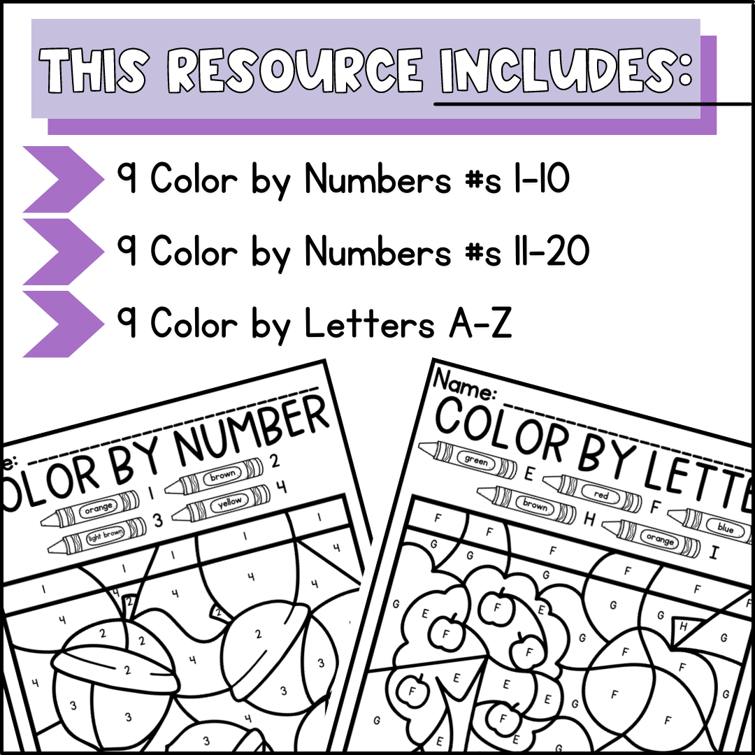 Fall Color by Code - Fall Color by Number - Fall Color by Letter - Classful