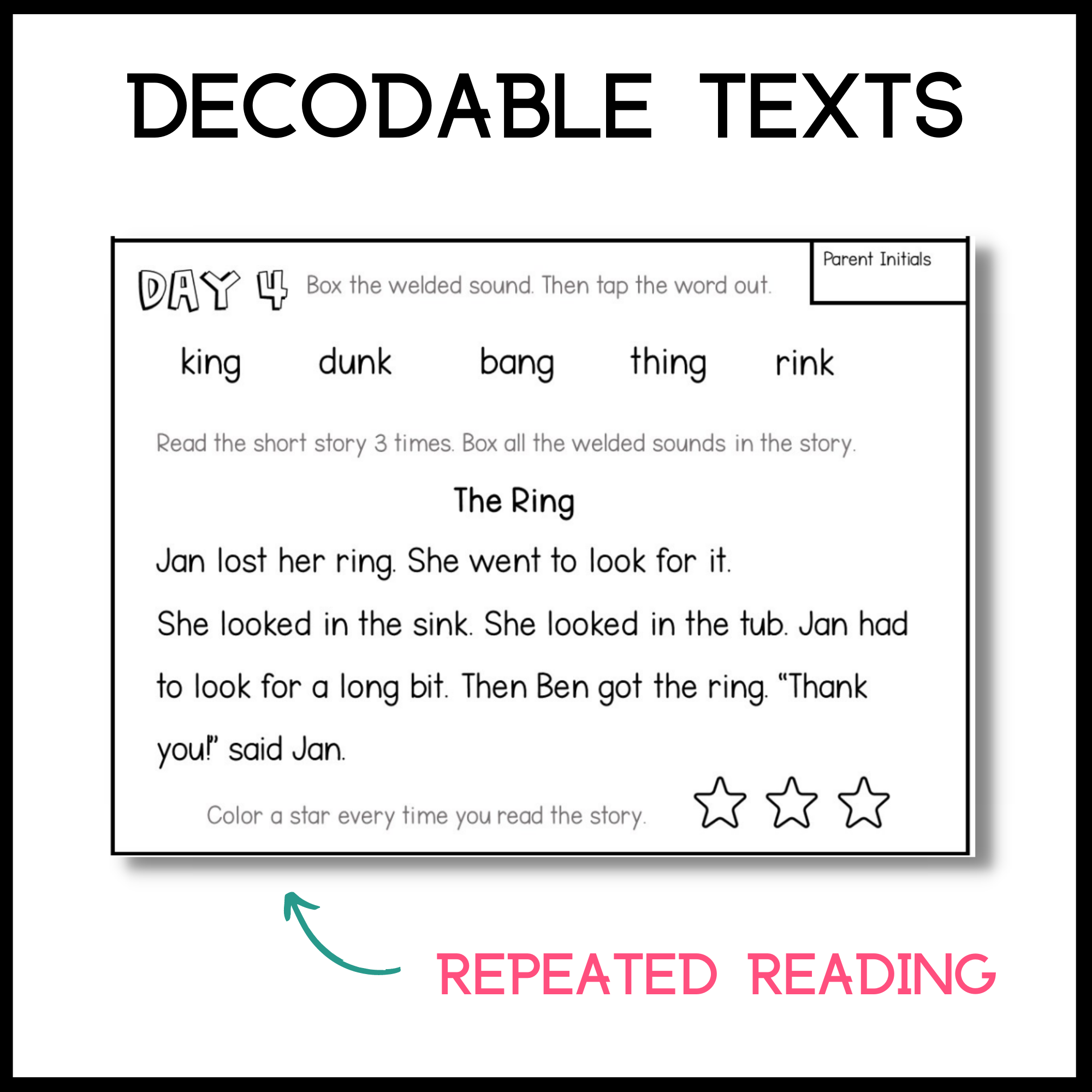 Welded Sounds Glued Sounds Decoding Practice & Fluency Homework - Classful