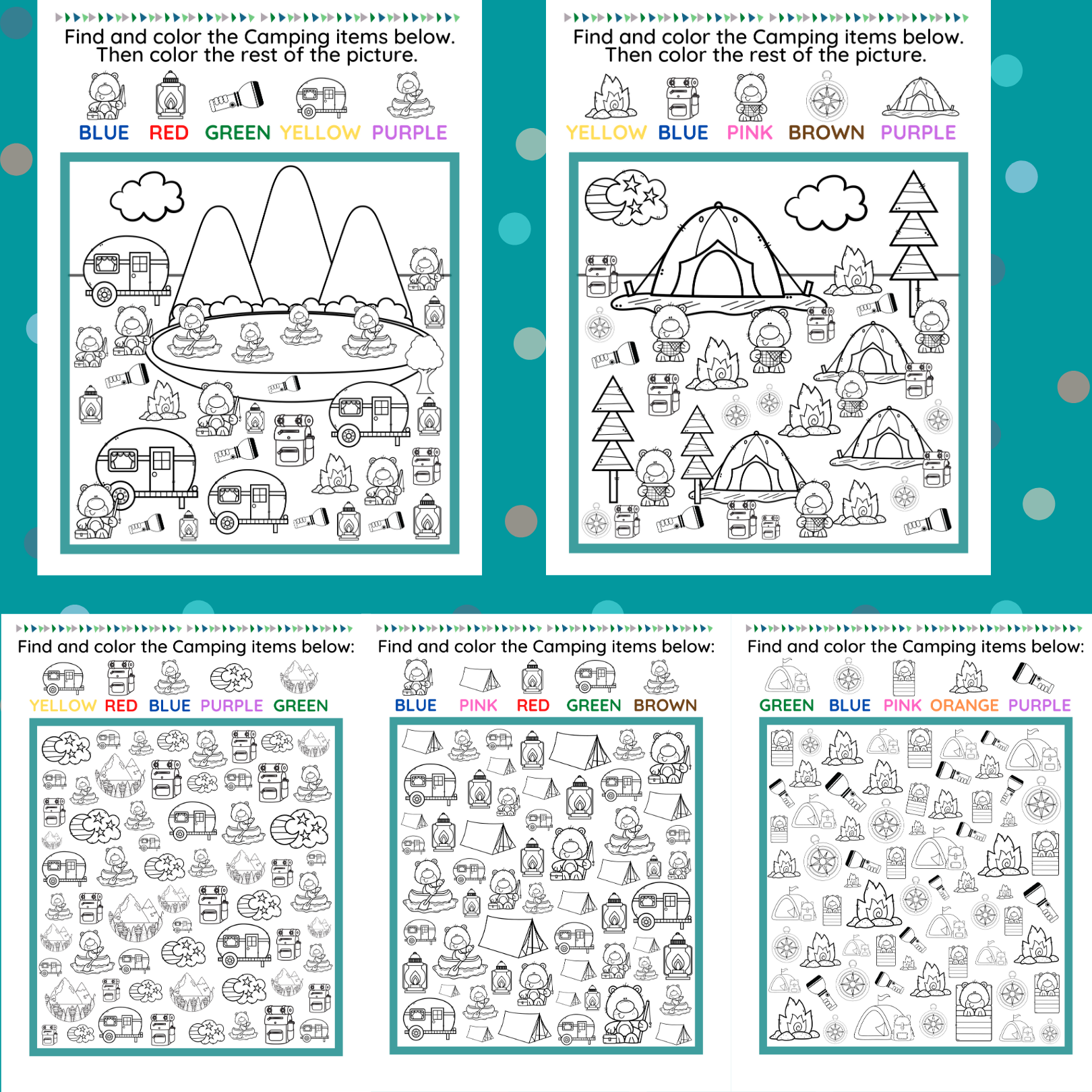 Find and Color Camping Worksheets - Classful
